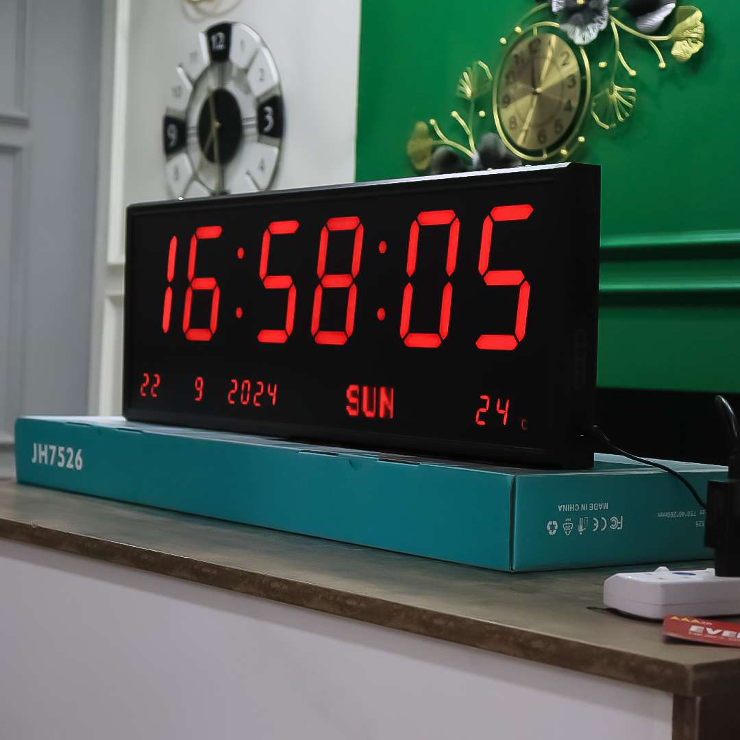 Extra Large Red LED Digital Calendar Clock – Bold Time, Date & Temp ...