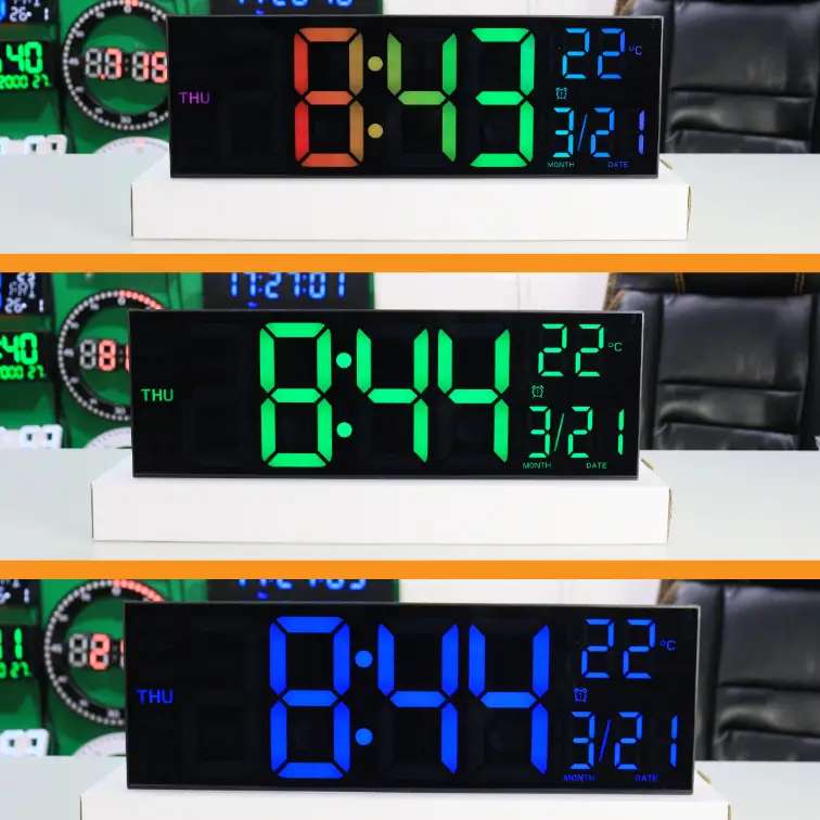8 Color-Changing RGB LED Clock with Large Display, Remote Control ...