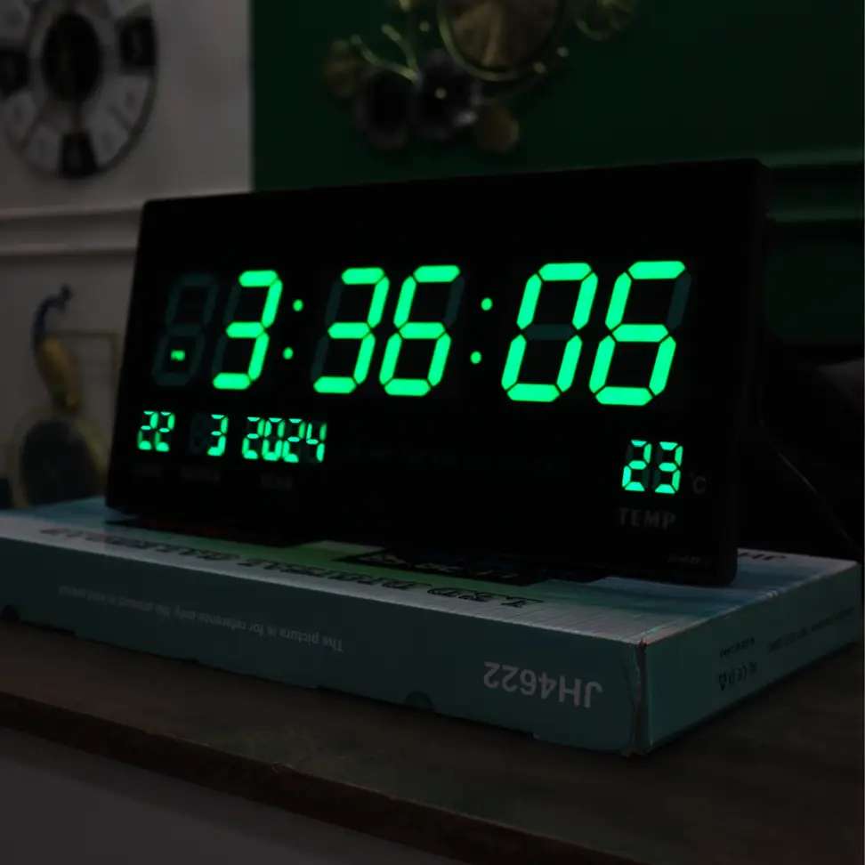 Lime Green Digital Clock With Thermometer and Calendar