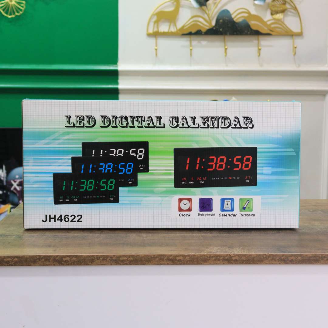 Lime Green Digital Clock With Thermometer and Calendar