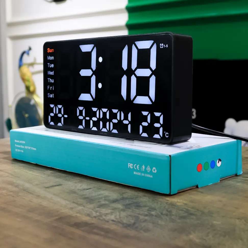 Brilliant White Digital LED Wall Clock With Days of the Week