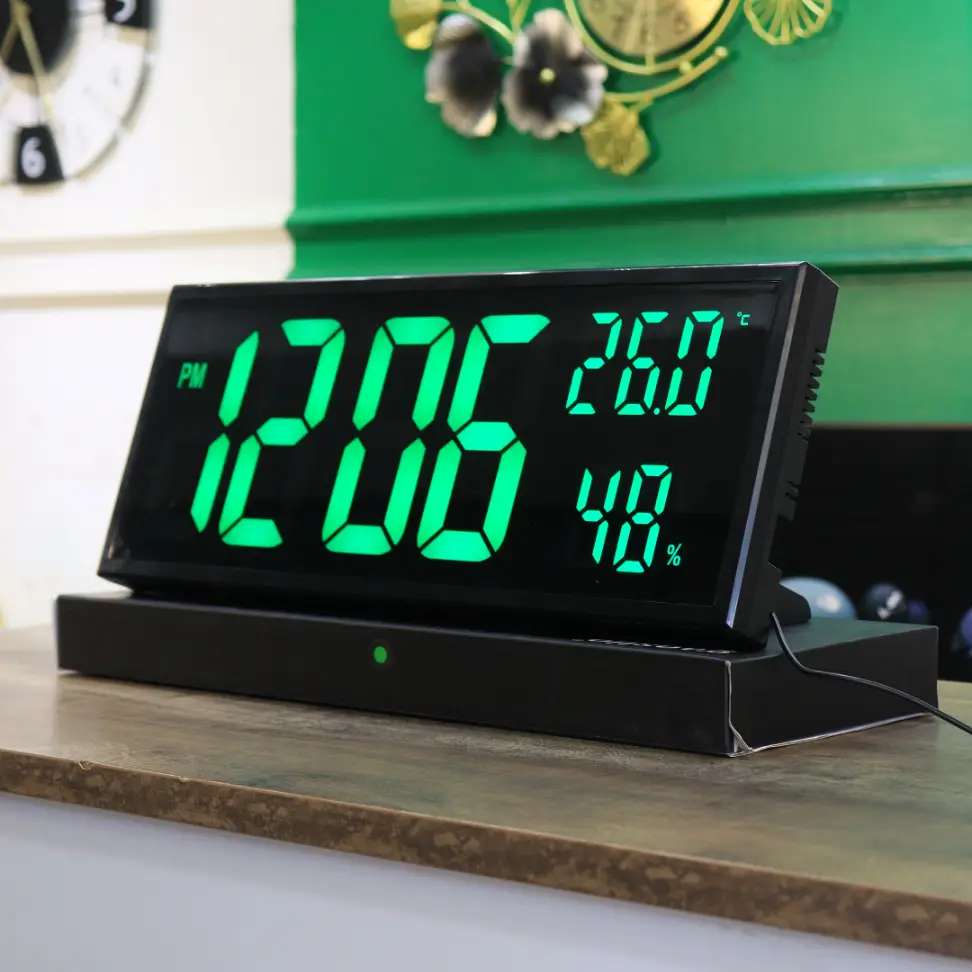 Large Solid Green LED Clock with Relative Humidity Function